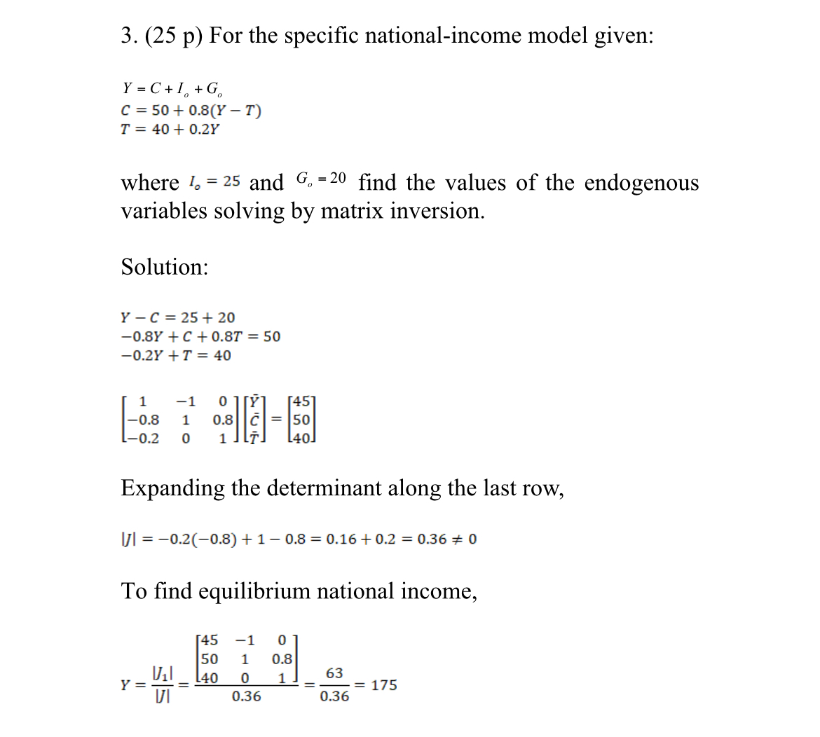 (25 ﻿p) ﻿For the specific national-income model | Chegg.com