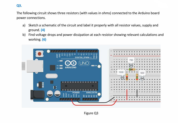 Solved Q3.The following circuit shows three resistors (with | Chegg.com