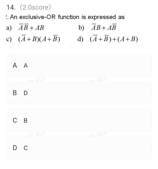 Solved ¿.. An exclusive-OR function is expressed as a) | Chegg.com
