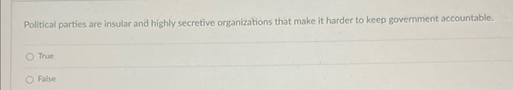 Solved Political parties are insular and highly secretive | Chegg.com