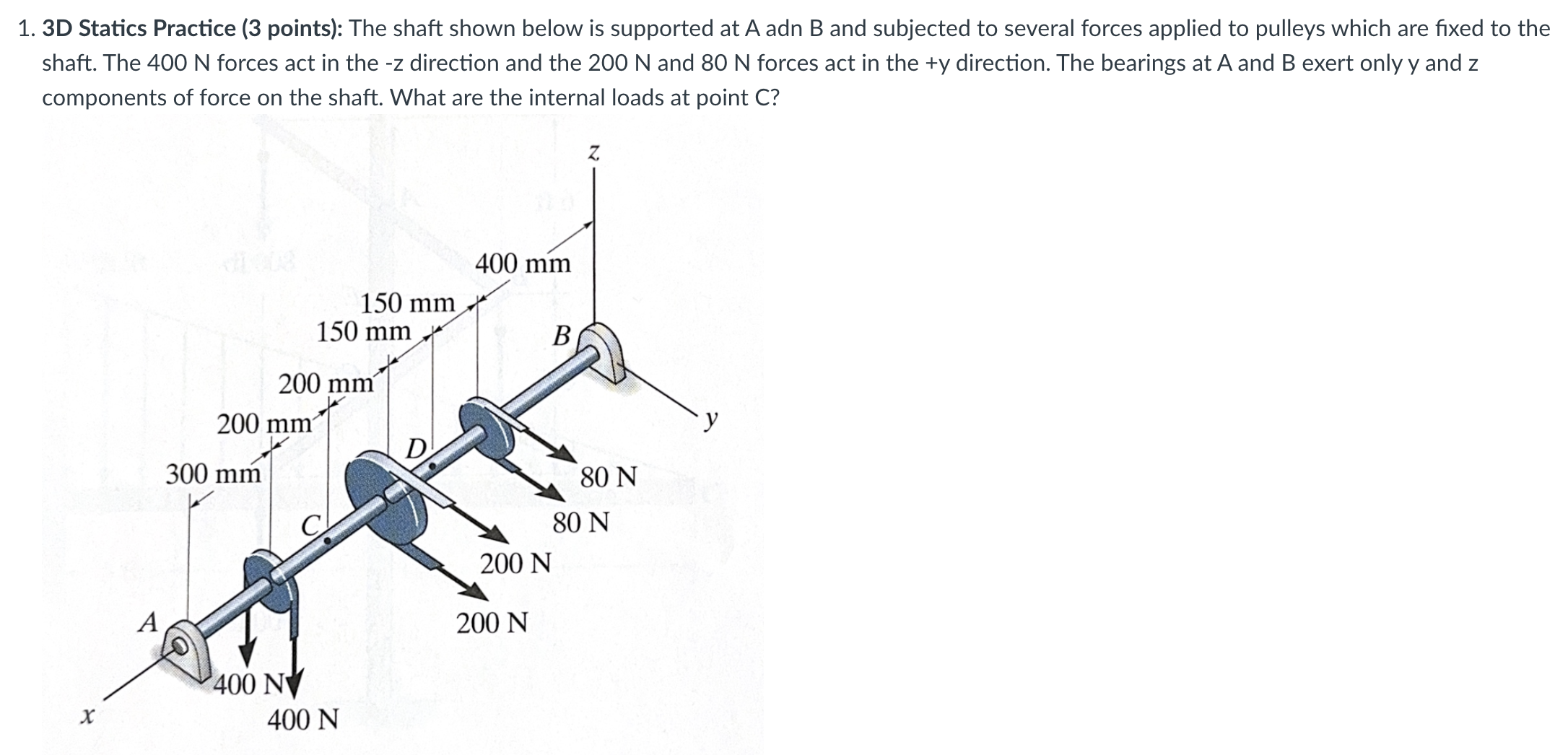 Solved 1. 3D Statics Practice (3 ﻿points): The shaft shown | Chegg.com