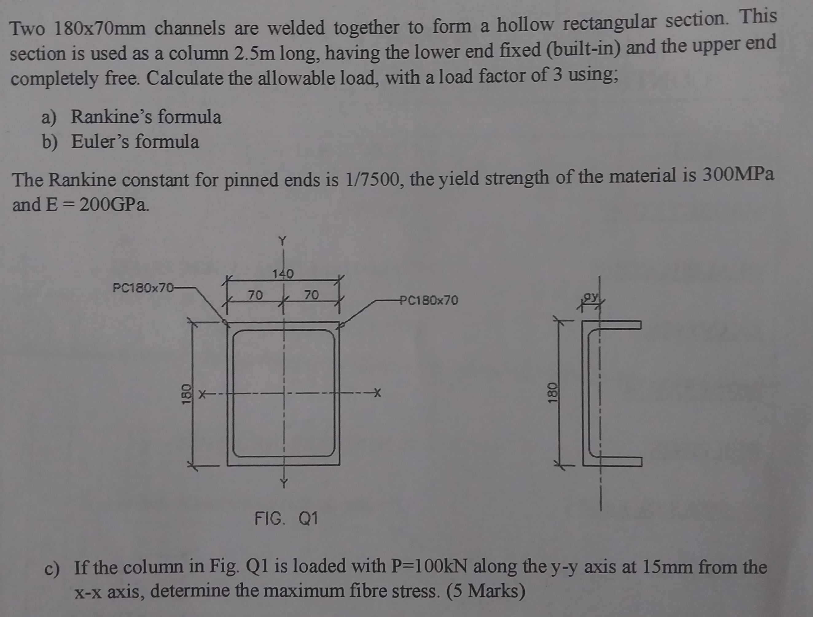 Solved Two 180×70mm ﻿channels are welded together to form a | Chegg.com