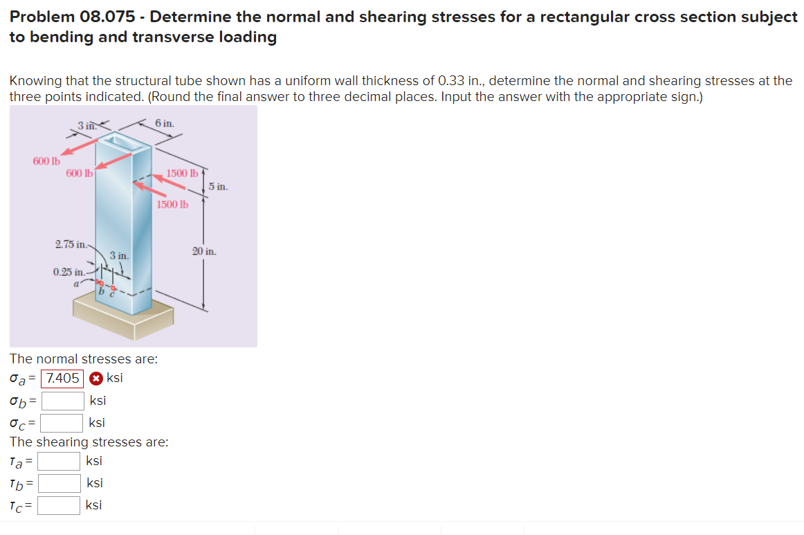 Solved Problem 08.075 - ﻿Determine the normal and shearing | Chegg.com