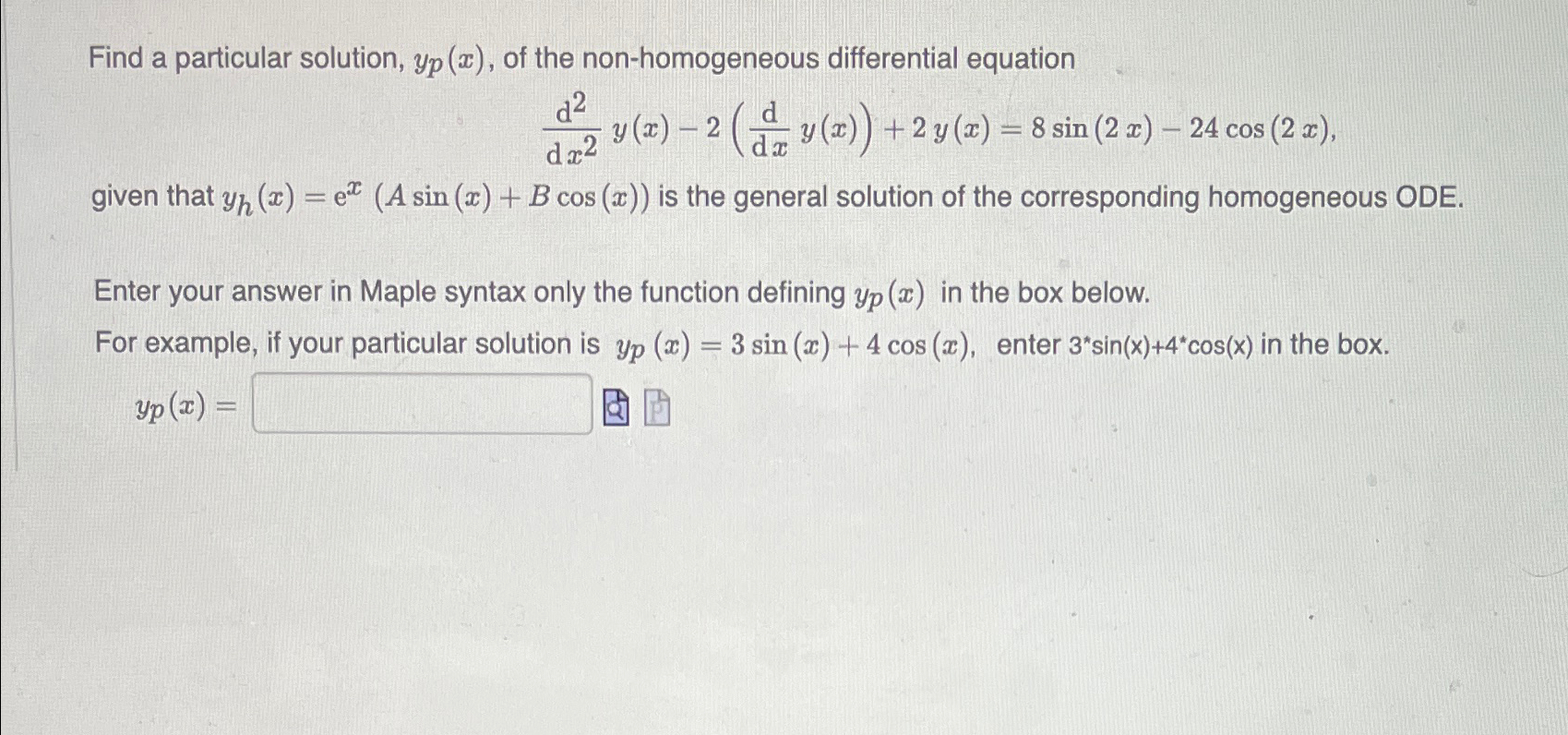 Solved Find a particular solution, yp(x), ﻿of the | Chegg.com