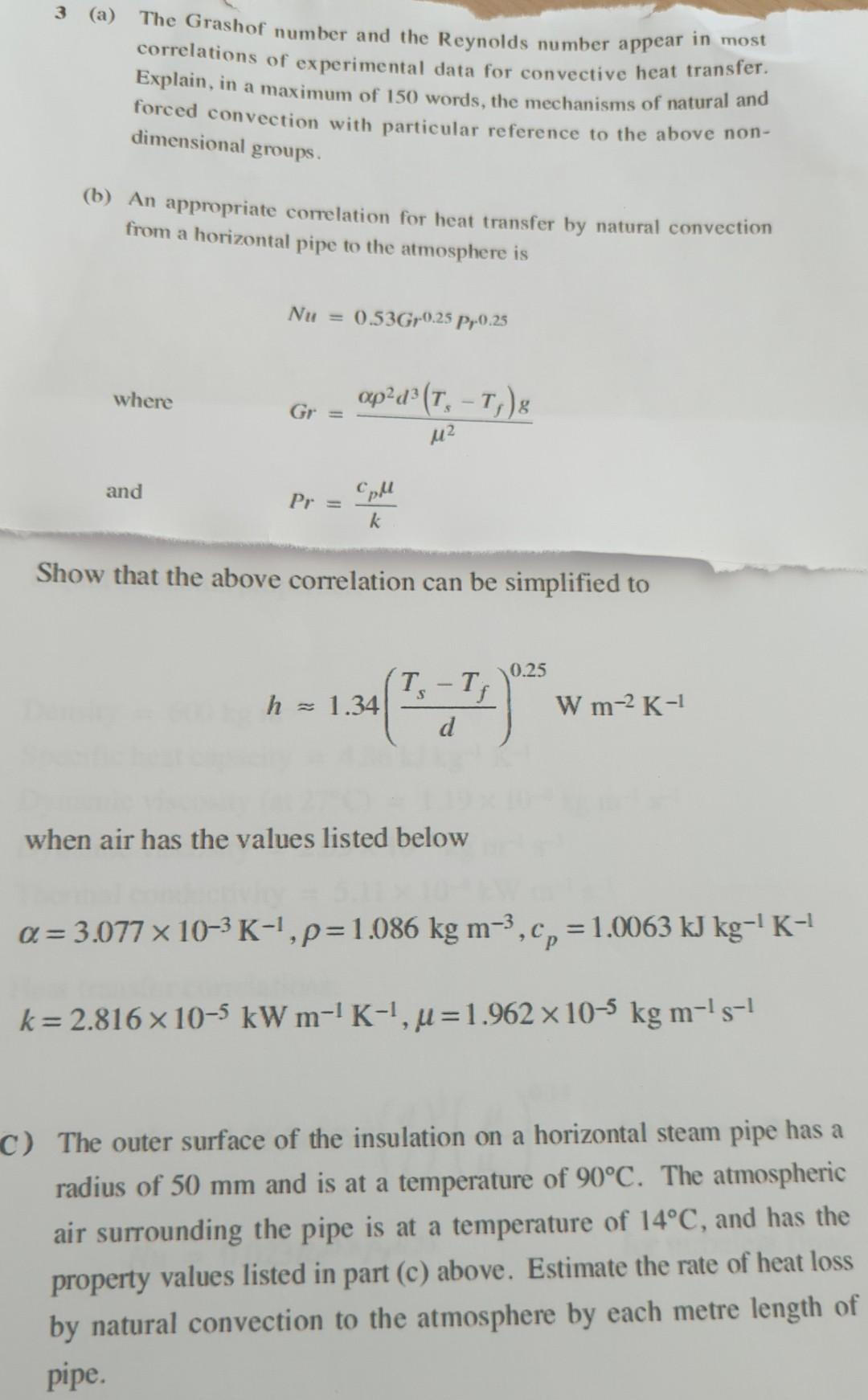 Solved 3 (a) The Grashof number and the Reynolds number | Chegg.com
