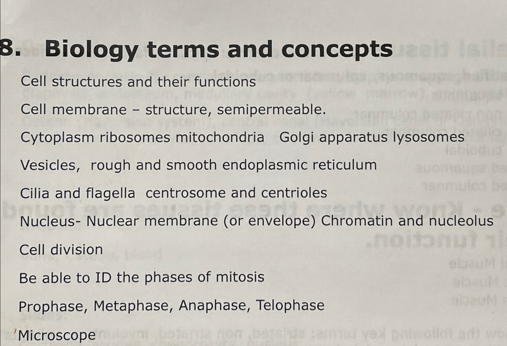Solved Biology terms and conceptsCell structures and their | Chegg.com