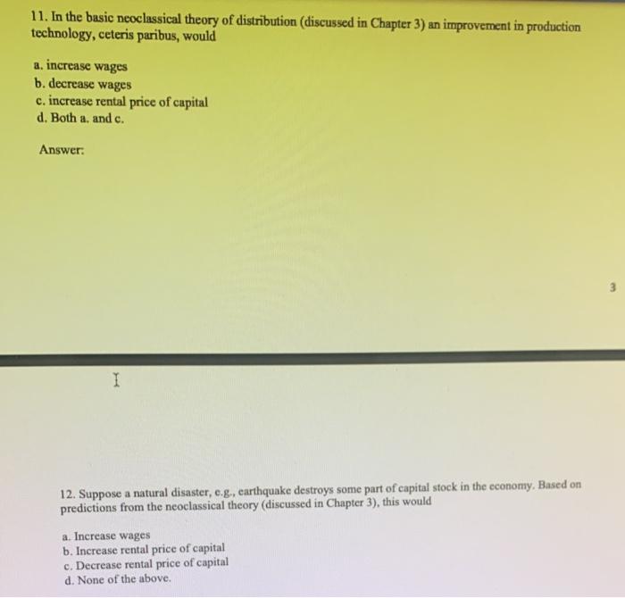 Solved 11. In the basic neoclassical theory of distribution | Chegg.com