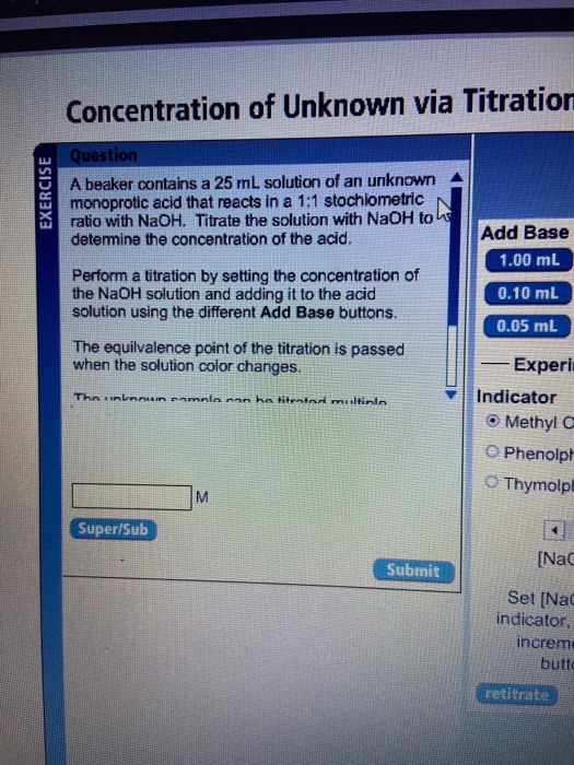 Solved Concentration of Unknown via Titration EXERCISE | Chegg.com