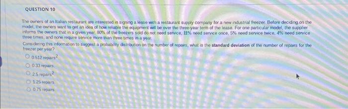 Solved The owness of an italan restairant are intetested in | Chegg.com