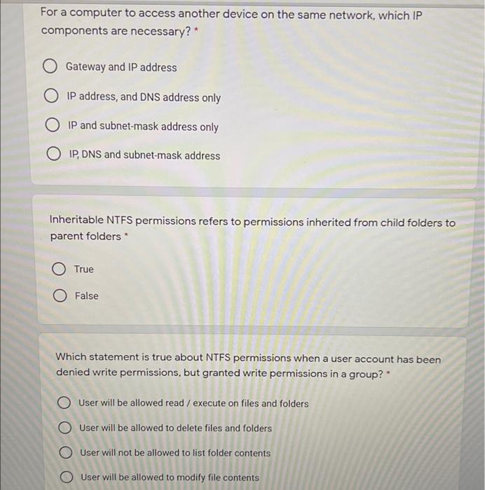 Solved For a computer to access another device on the same | Chegg.com