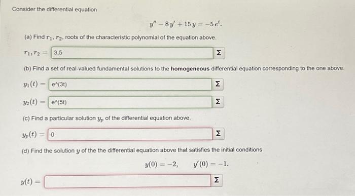 Solved Consider the differential equation y" -8 y' + 15y = | Chegg.com