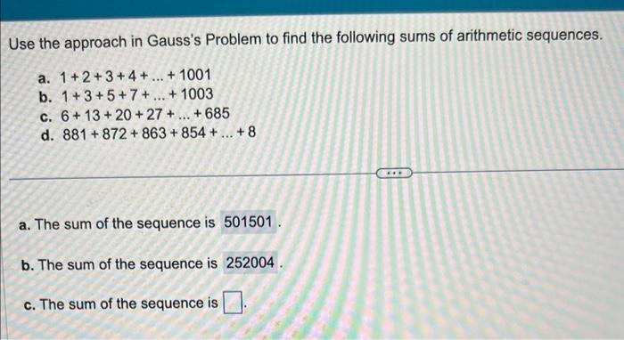 Solved Use the approach in Gauss's Problem to find the | Chegg.com