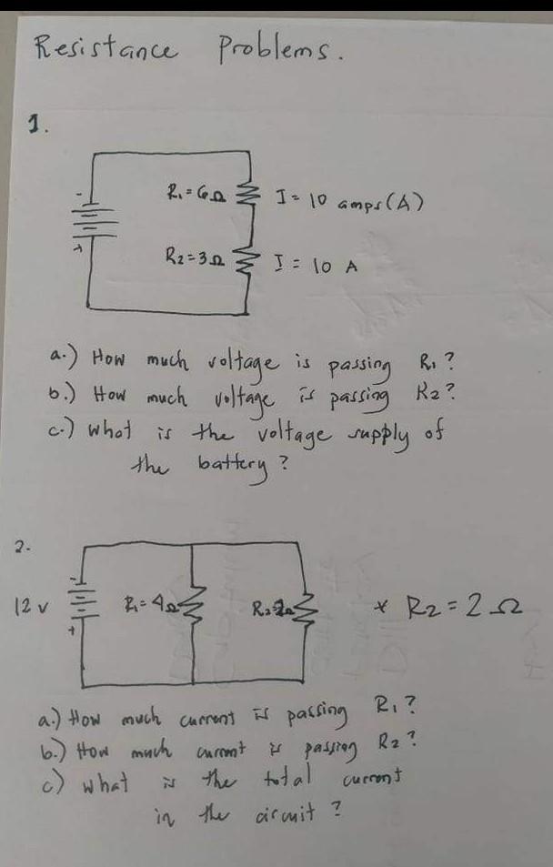 Solved Resistance Problems. 1. R. 60 I = 10 amps (A) = | Chegg.com