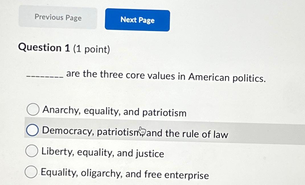 Solved Question 1 (1 ﻿point)are the three core values in | Chegg.com