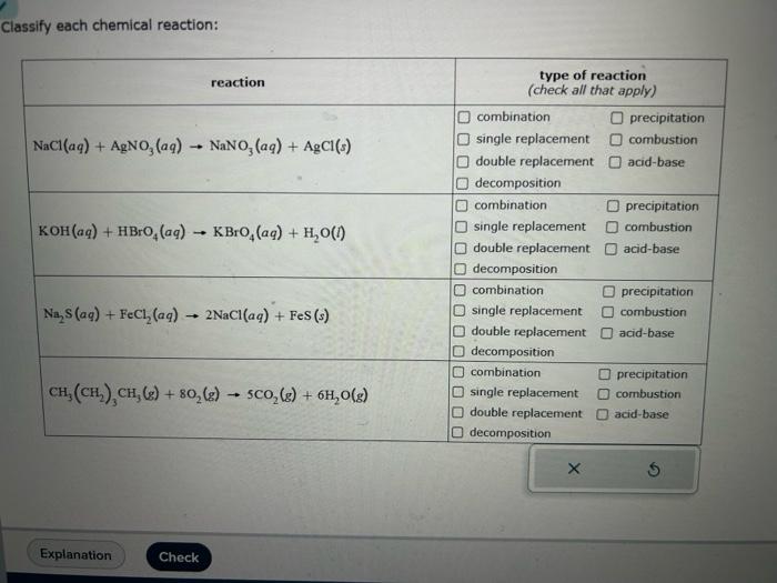 Solved Classify Each Chemical Reaction