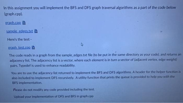 Solved please solve in c++ with commentsGraph.cpp file/* | Chegg.com