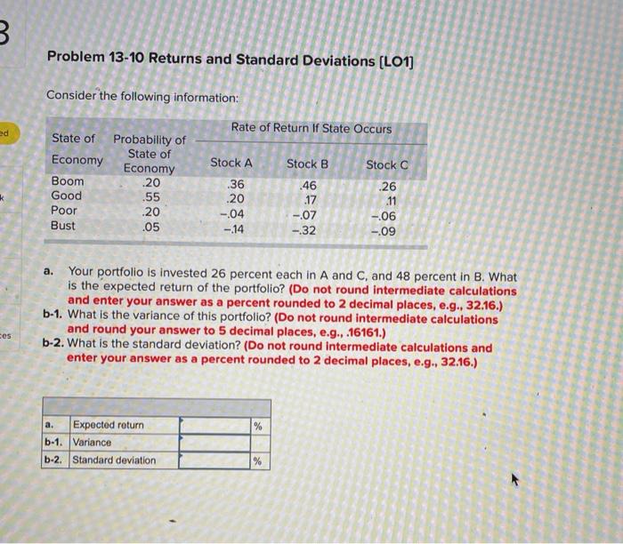 Solved 3 Problem 13-10 Returns and Standard Deviations (LO1] | Chegg.com