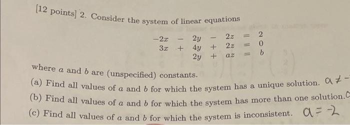 Solved [12 points] 2. Consider the system of linear | Chegg.com