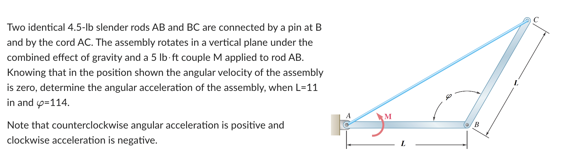 Solved Two identical 4.5-lb ﻿slender rods AB ﻿and BC ﻿are | Chegg.com