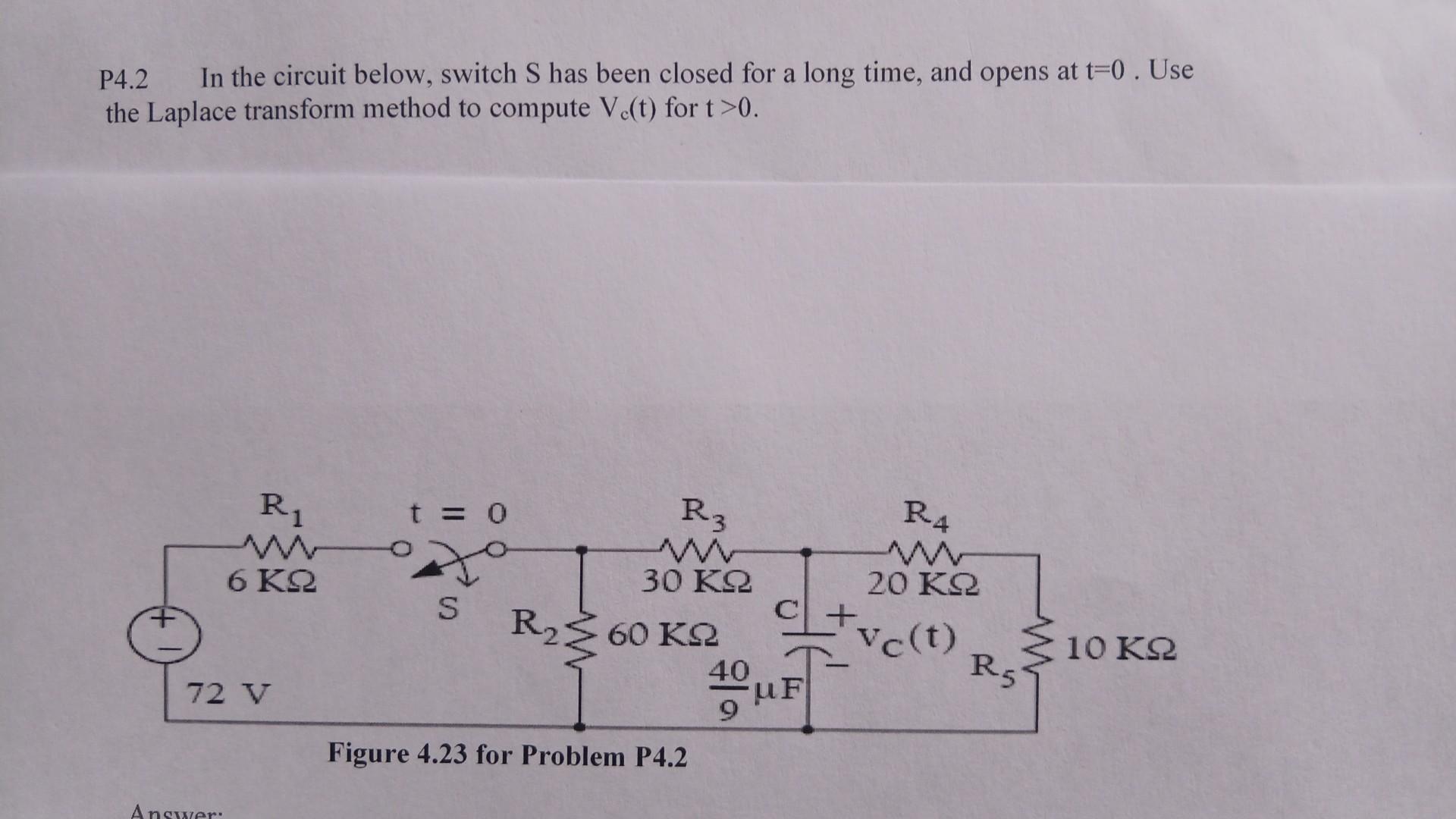 Solved P4.2 In the circuit below, switch S has been closed | Chegg.com