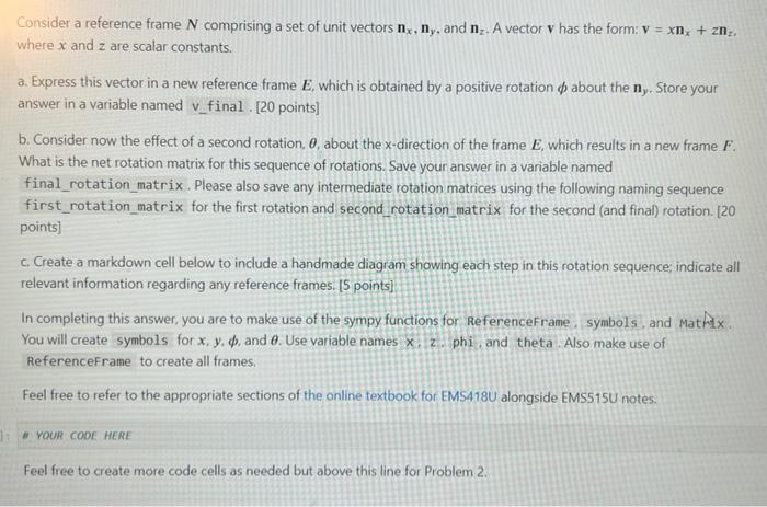 Solved Consider a reference frame N comprising a set of unit | Chegg.com