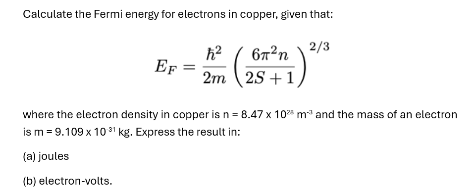 Solved where the electron density in copper is | Chegg.com