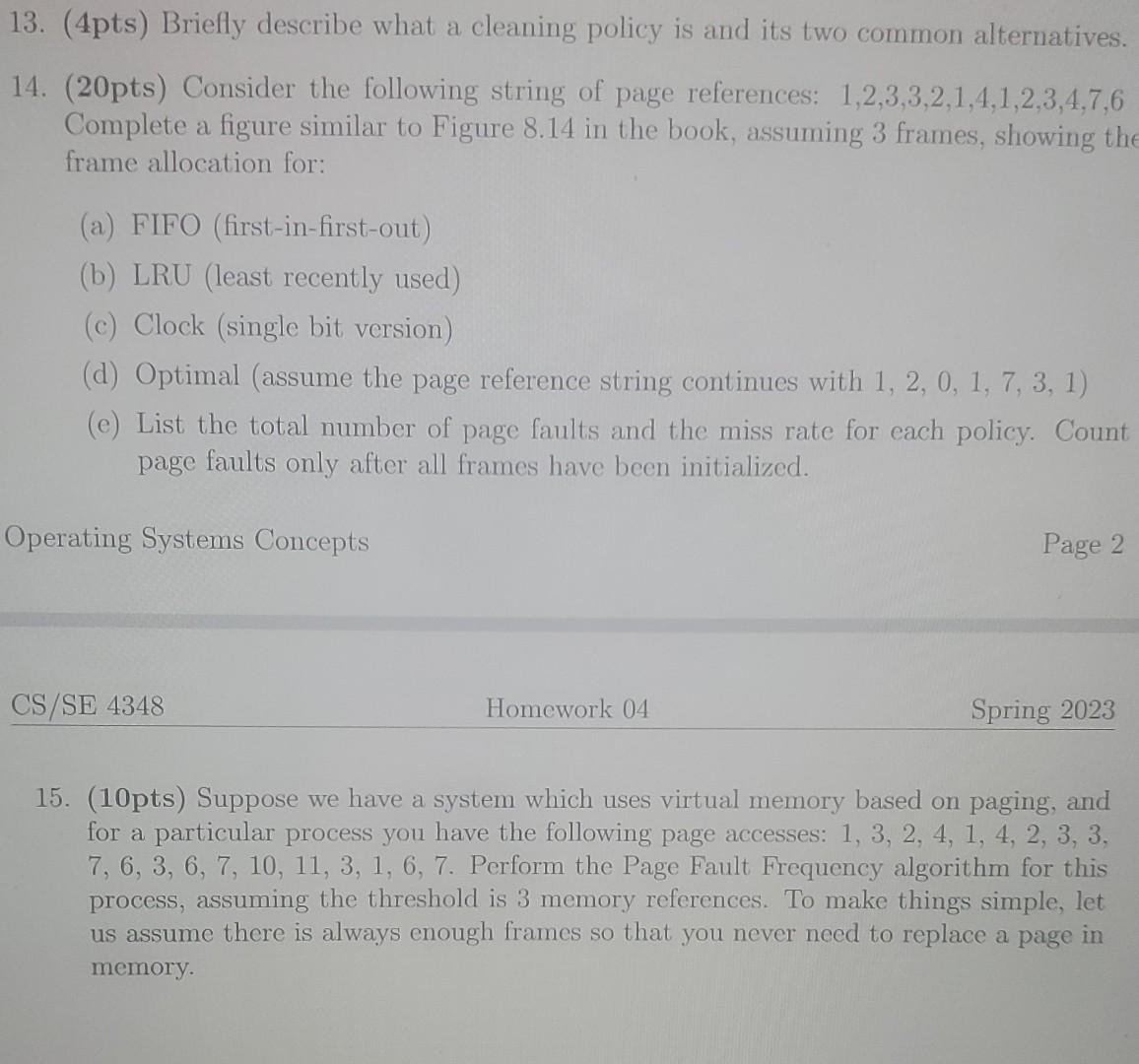 Solved 14. (20pts) Consider the following string of page | Chegg.com