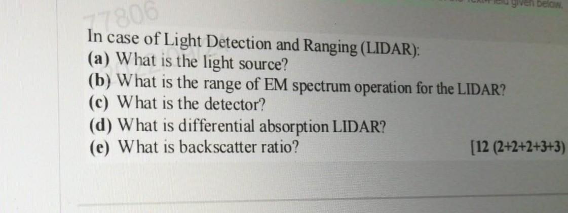 Solved In case of Light Detection and Ranging (LIDAR): (a) | Chegg.com