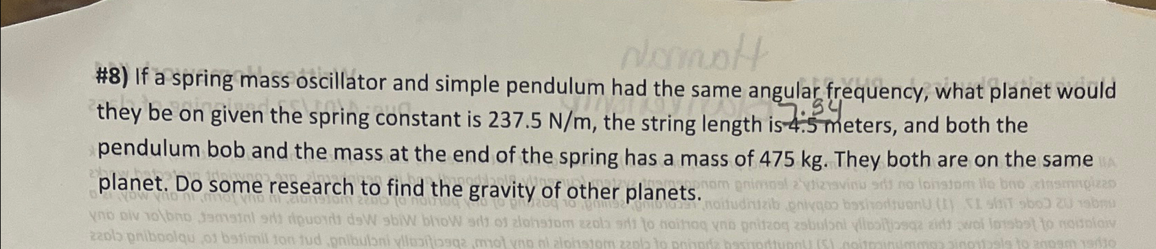 Solved #8) ﻿If a spring mass oscillator and simple pendulum | Chegg.com