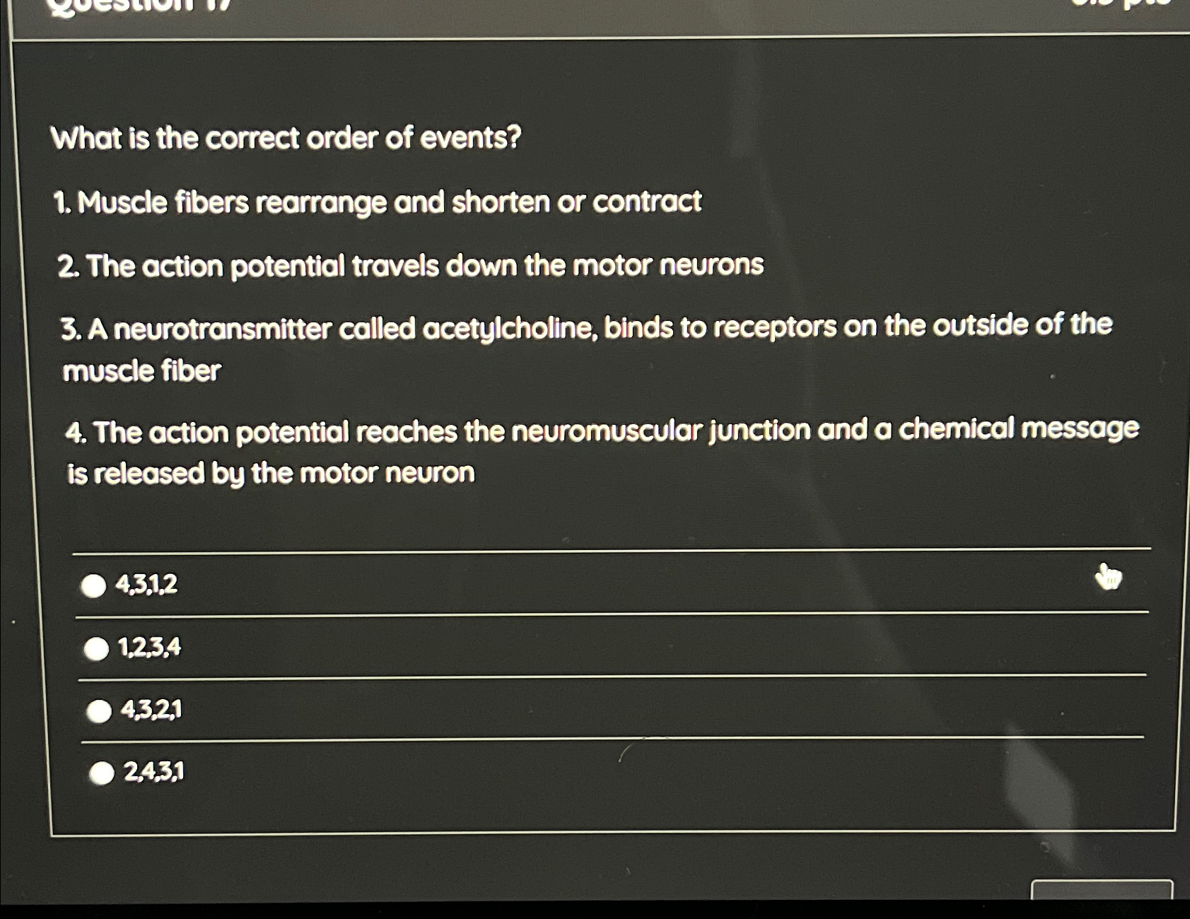 Solved What is the correct order of events?Muscle fibers | Chegg.com