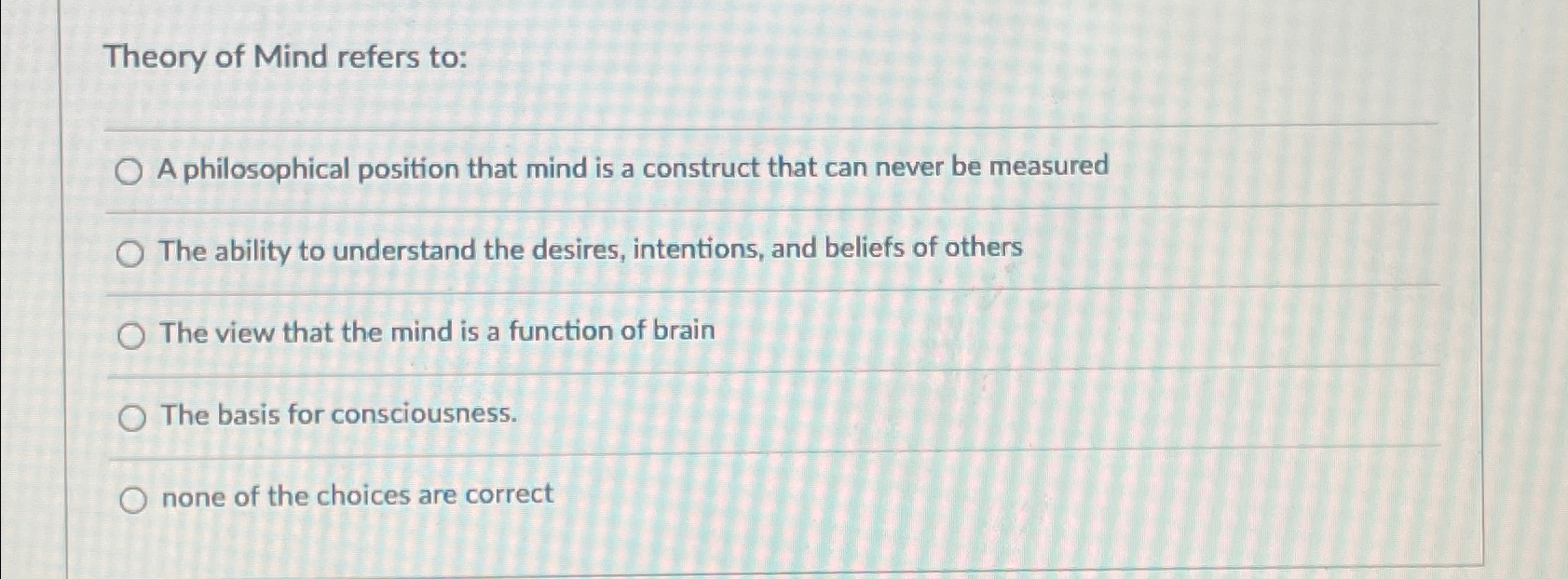 Solved Theory of Mind refers to:q,A philosophical position | Chegg.com