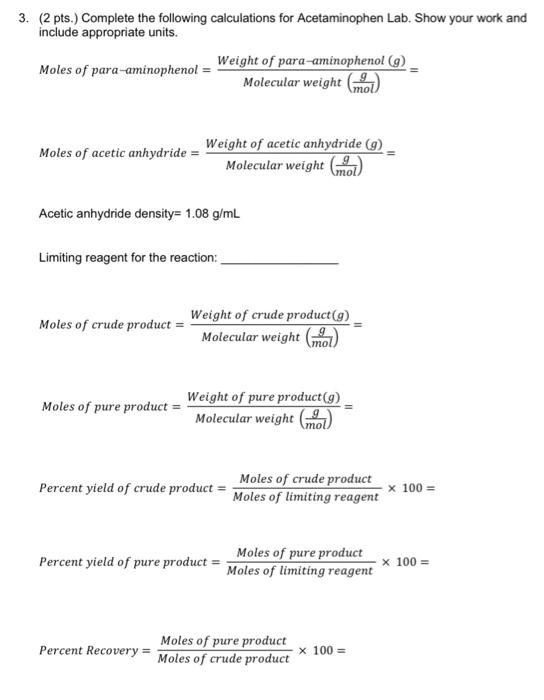 Solved 3. (2 pts.) Complete the following calculations for | Chegg.com