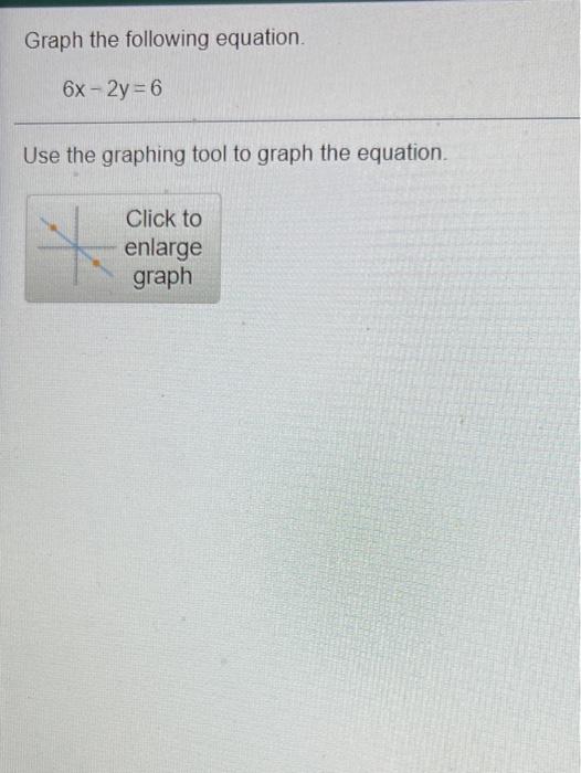 Solved Graph the following equation. 6x - 2y=6 Use the | Chegg.com