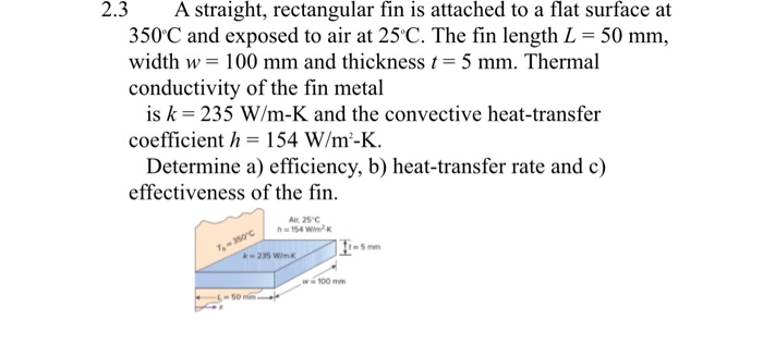 Solved 2.3 A straight, rectangular fin is attached to a flat | Chegg.com