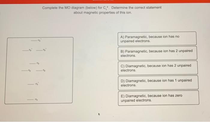 Solved Complete the MO diagram (below) for C. Determine the | Chegg.com