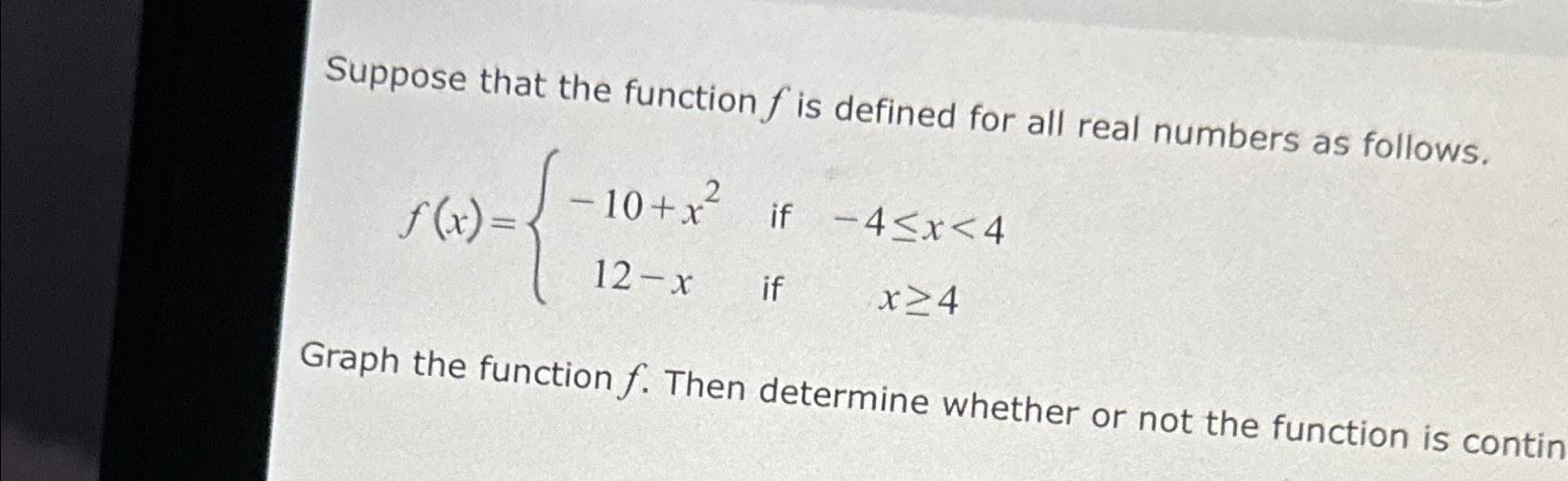 Solved Suppose that the function f ﻿is defined for all real | Chegg.com