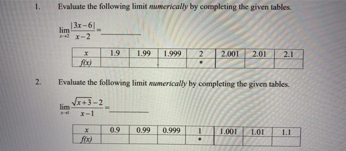 Solved 1. Evaluate the following limit numerically by | Chegg.com