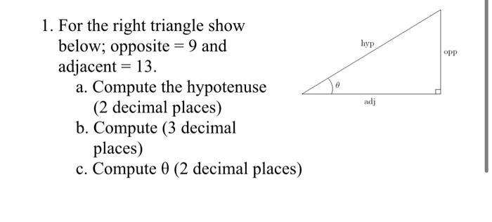Solved hyp OPP = 1. For the right triangle show below; | Chegg.com