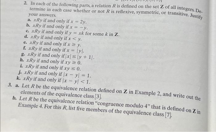 Solved 2. In each of the following parts, a relation R is | Chegg.com