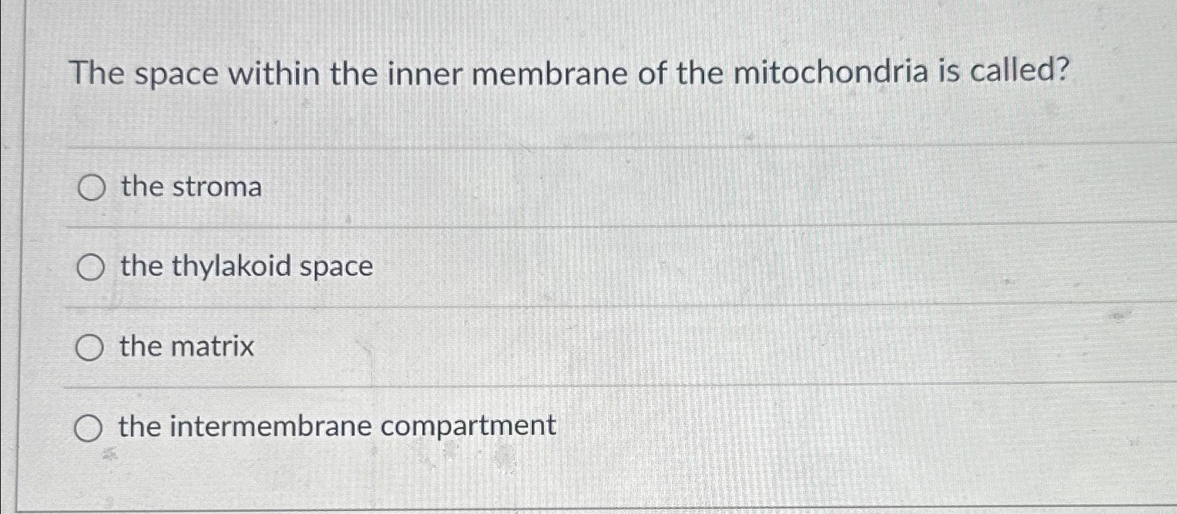 Solved The space within the inner membrane of the | Chegg.com