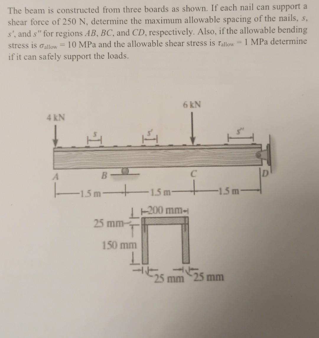 Solved The beam is constructed from three boards as shown. | Chegg.com