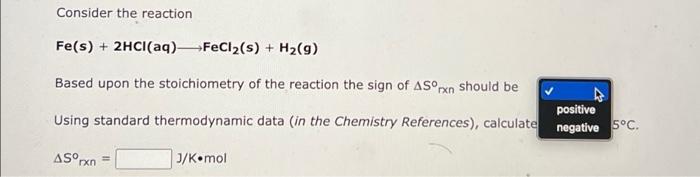 Solved Consider the reaction Fe(s)+2HCl(aq) FeCl2( s)+H2( g) | Chegg.com