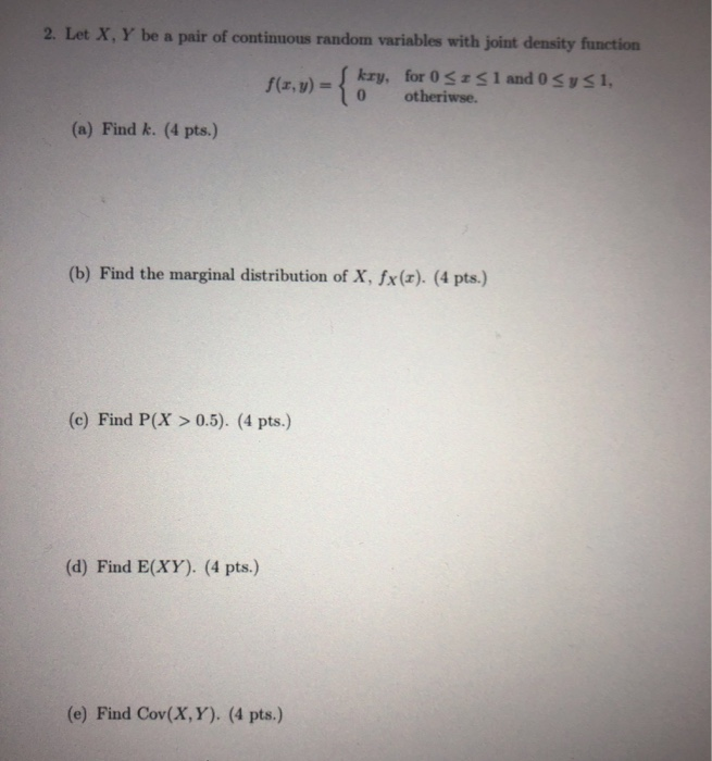 Solved 2. Let X, Y be a pair of continuous random variables | Chegg.com