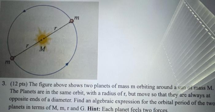 Solved m M m 3. (12 pts) The figure above shows two planets | Chegg.com