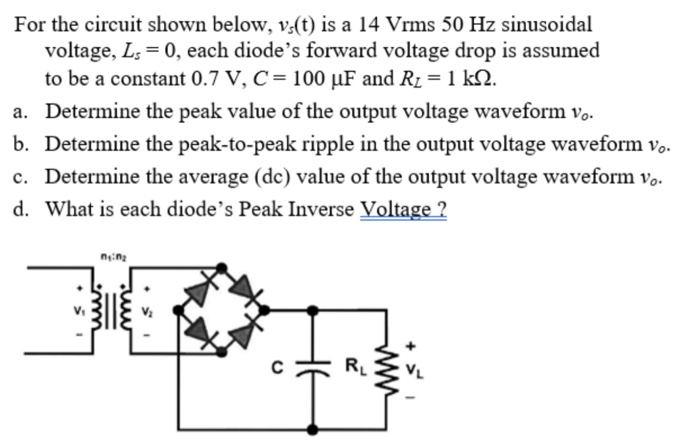 Solved For the circuit shown below, vz(t) is a 14 Vrms 50 Hz | Chegg.com