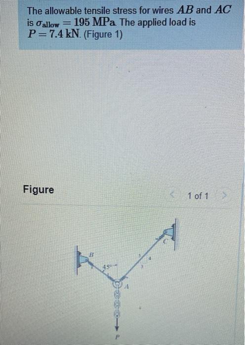 Solved The allowable tensile stress for wires AB and AC is | Chegg.com