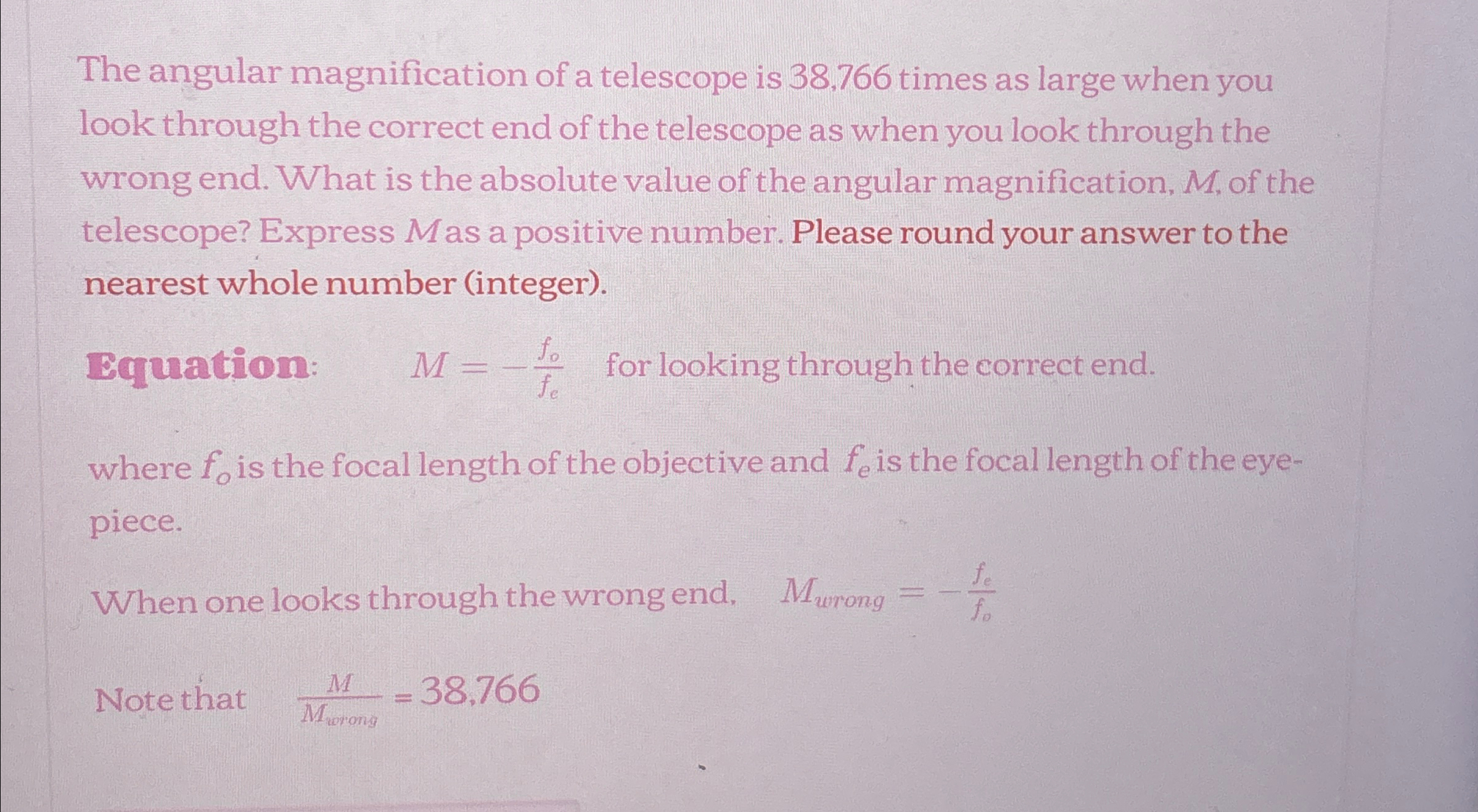 Solved The angular magnification of a telescope is 38,766 | Chegg.com