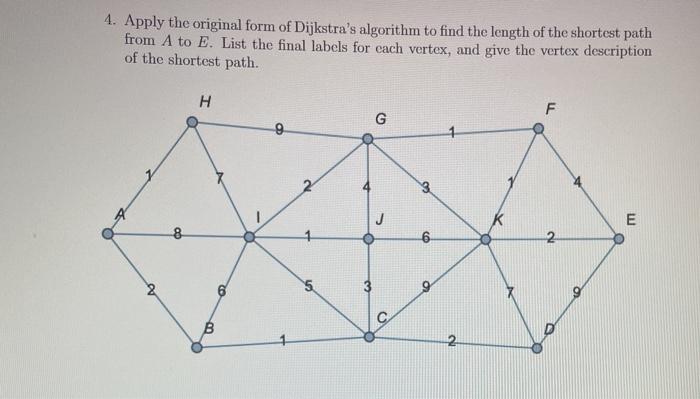 Solved 4. Apply the original form of Dijkstra's algorithm to | Chegg.com