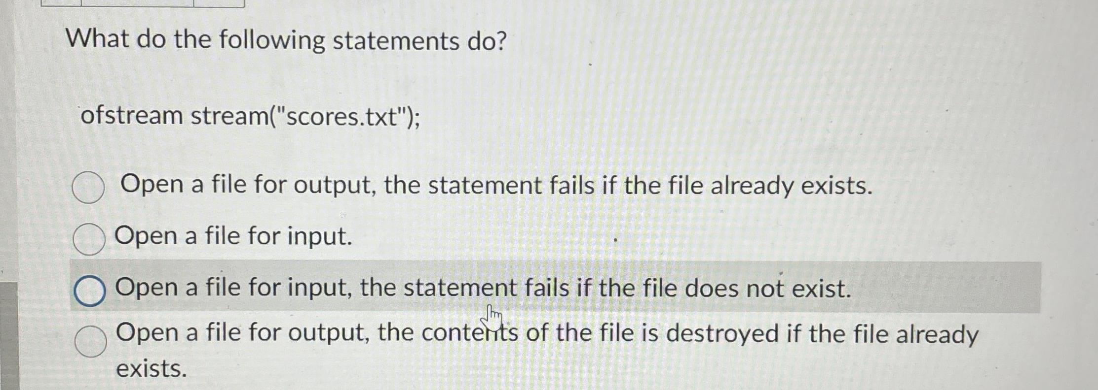 Solved What do the following statements do?ofstream | Chegg.com
