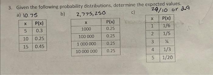 Solved 3. Given the following probability distributions, | Chegg.com